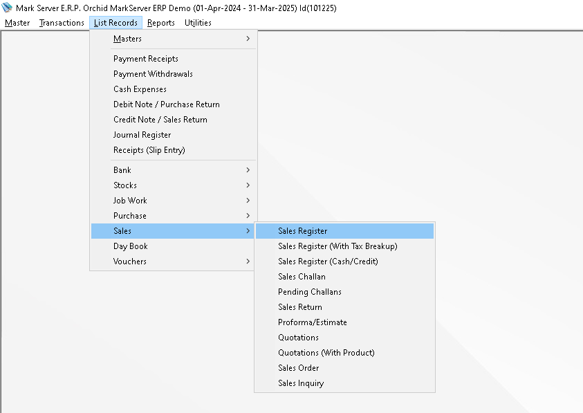 Sales Invoice Register